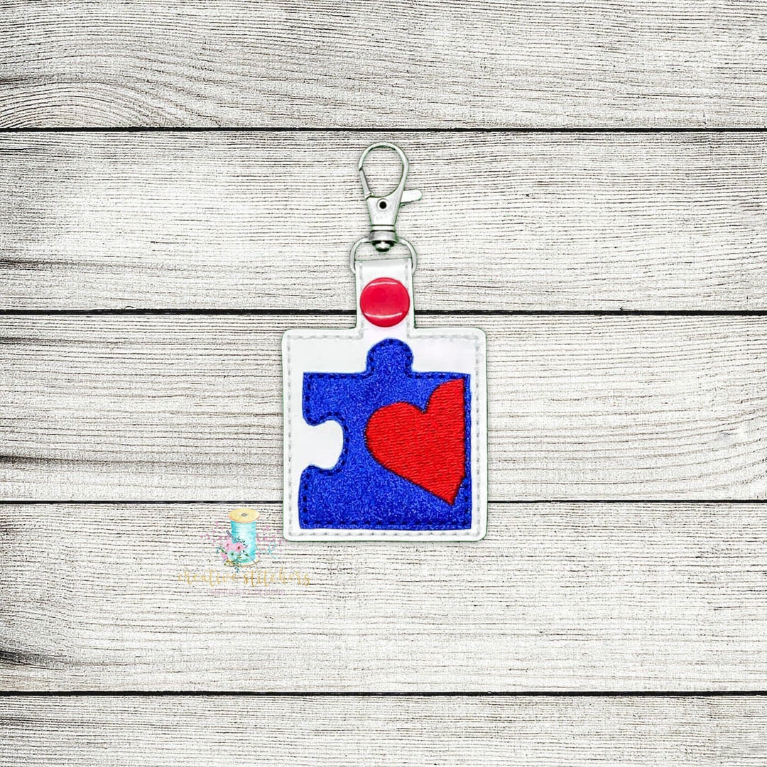 Autism Heart Snap Tab | Key Fob Digital Embroidery Design File | ITH ...