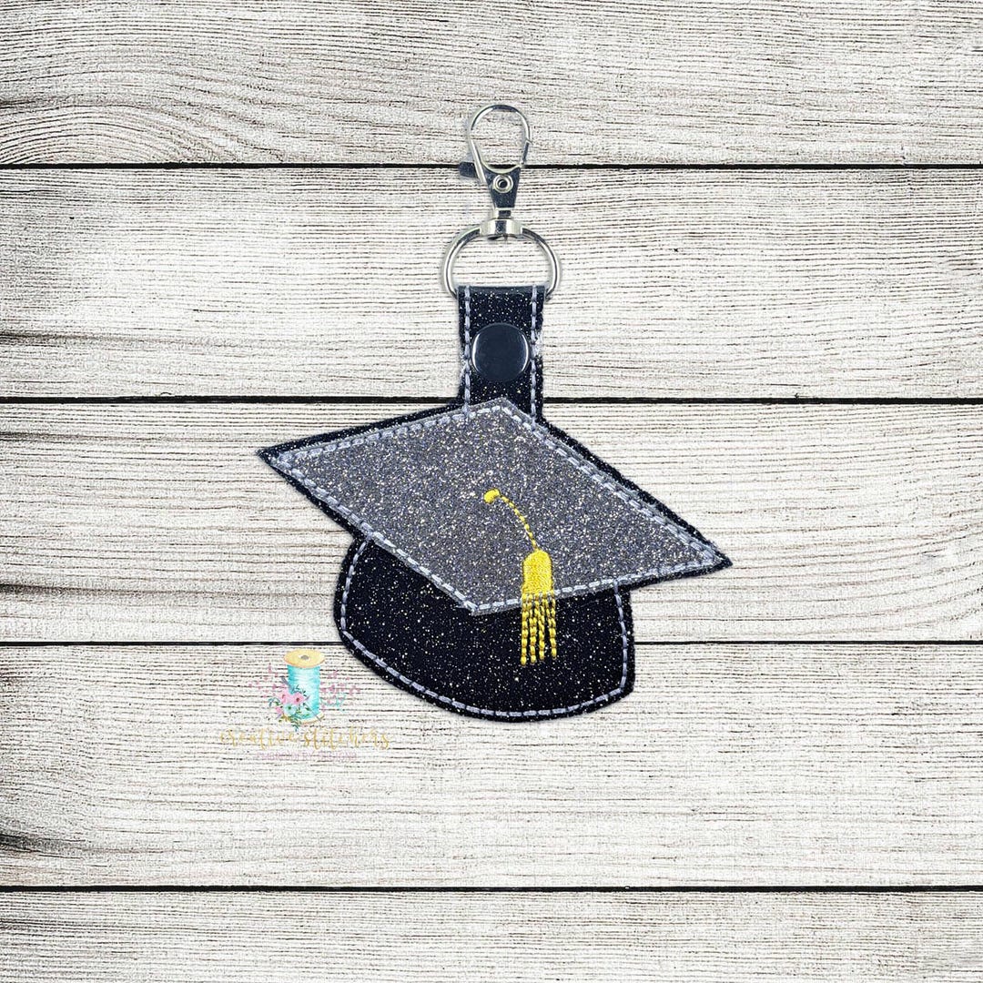 Graduation Cap Key Fob Digital Embroidery Design File Patch | ITH Key ...