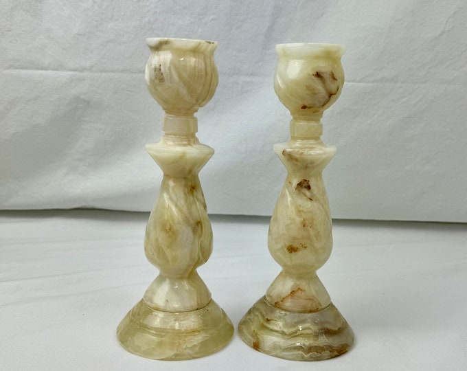 Heavy Carved Stone Candlesticks / Set of Two / 7.75" Tall - Etsy