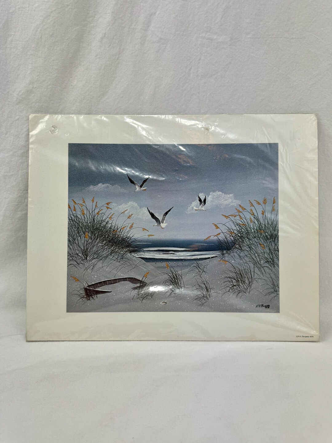 Beach Scene Lithograph Print / Ruth Ann Burgess / North Carolina Beach ...
