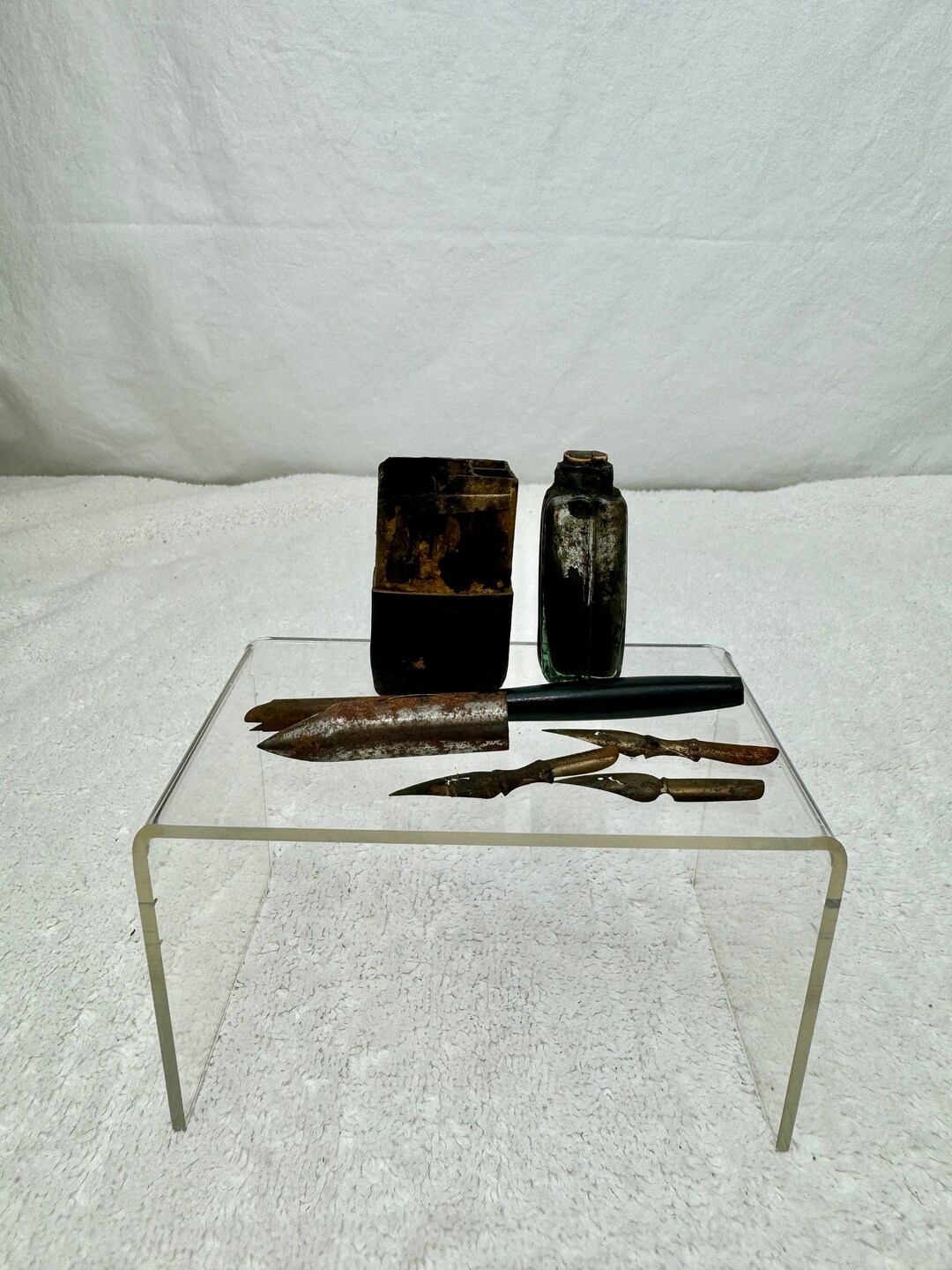 Antique Pen and Ink Set / Ink Bottle With Cork / Pen and Nibs - Etsy