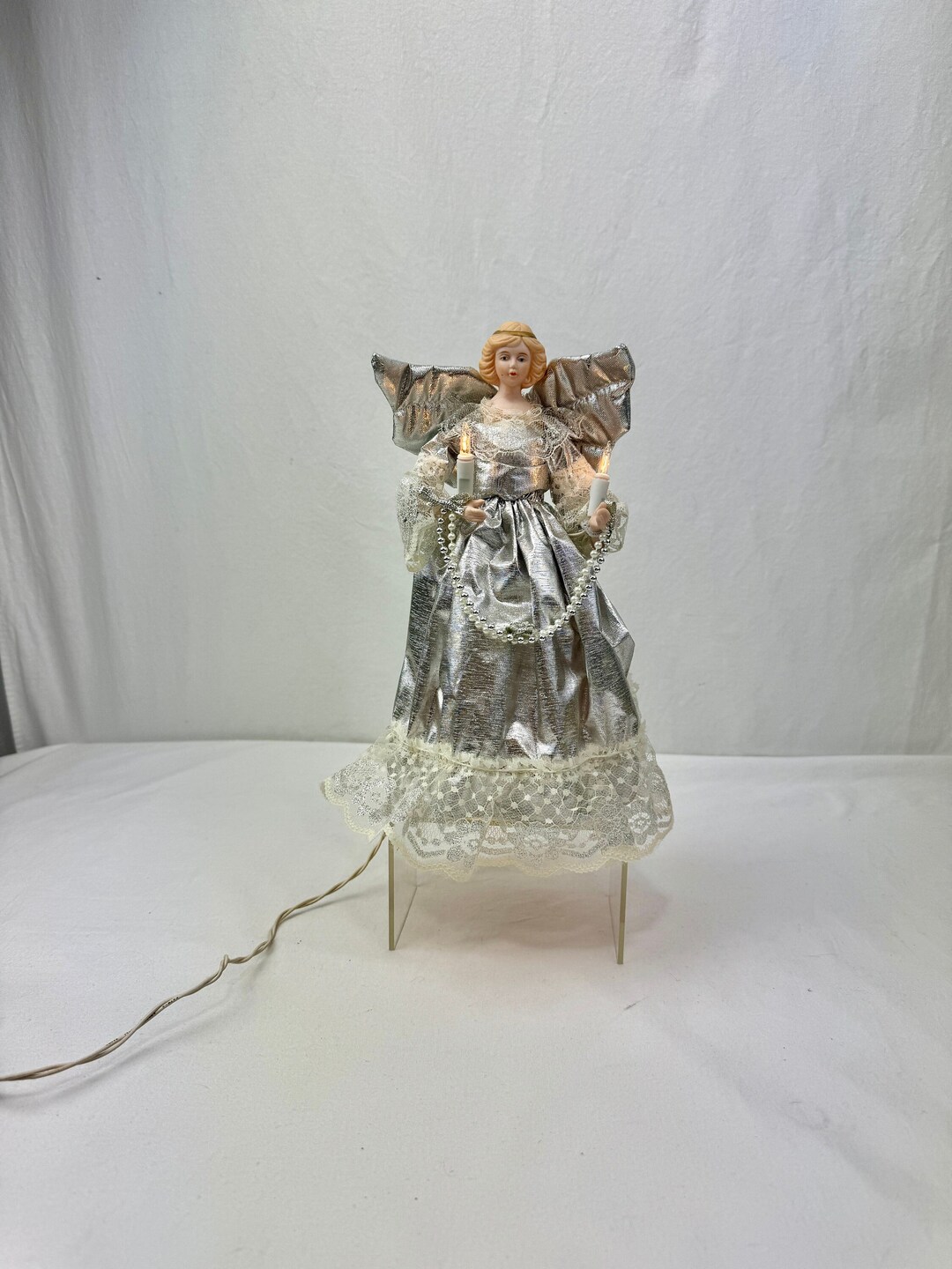 Vintage Lighted Angel Tree Topper / Silver Angel / Light-up Tree Topper ...