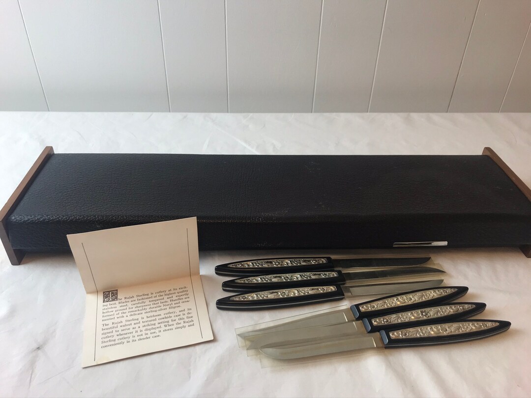 Vintage Carvel Hall Steak Knives With Storage Box / Filigree Sterling ...