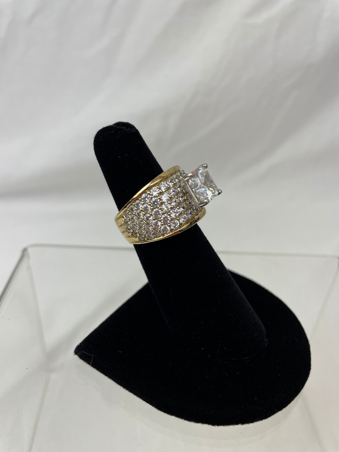 Flashy Diamond-style Ring / Square Cut / Crystal Pave / Gold Band ...
