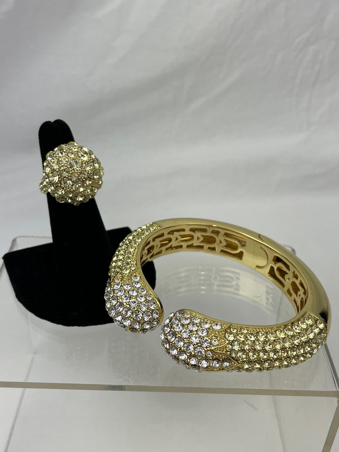 Joan Boyce Canary Crystal Kissable Pave Bracelet and Bubble Ring (size ...
