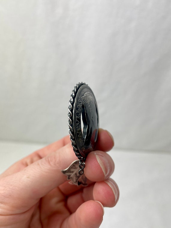 Antique Sterling Silver Latvian 5 Lats Coin Brooch / … - Gem