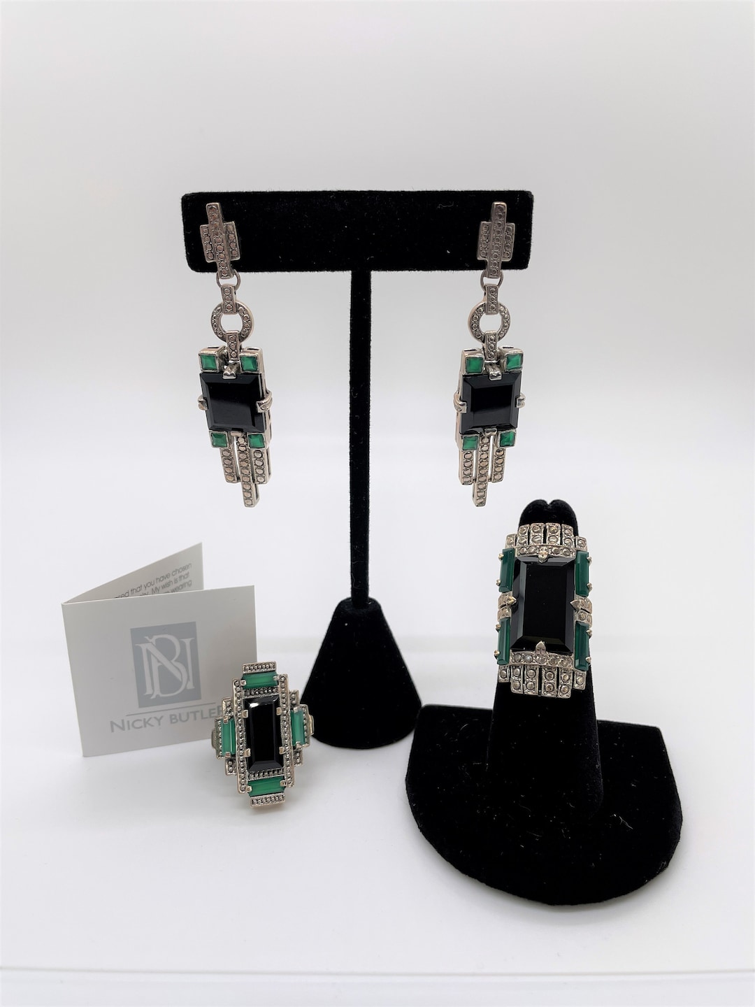 Nicky Butler Art Deco Onyx and Green Chalcedony Sterling Silver ...