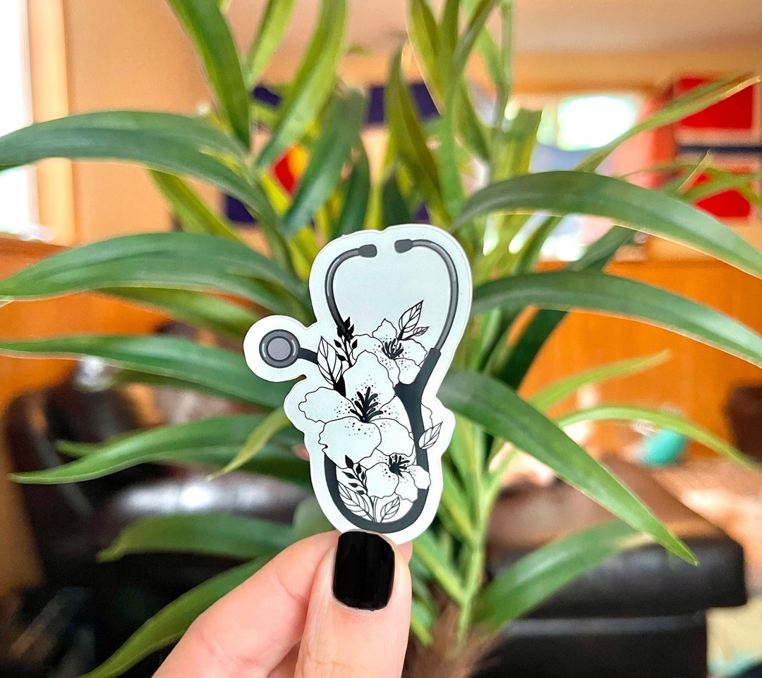 Mini Stethoscope Sticker With Flowers | Matte Die Cut Waterproof Nurse ...