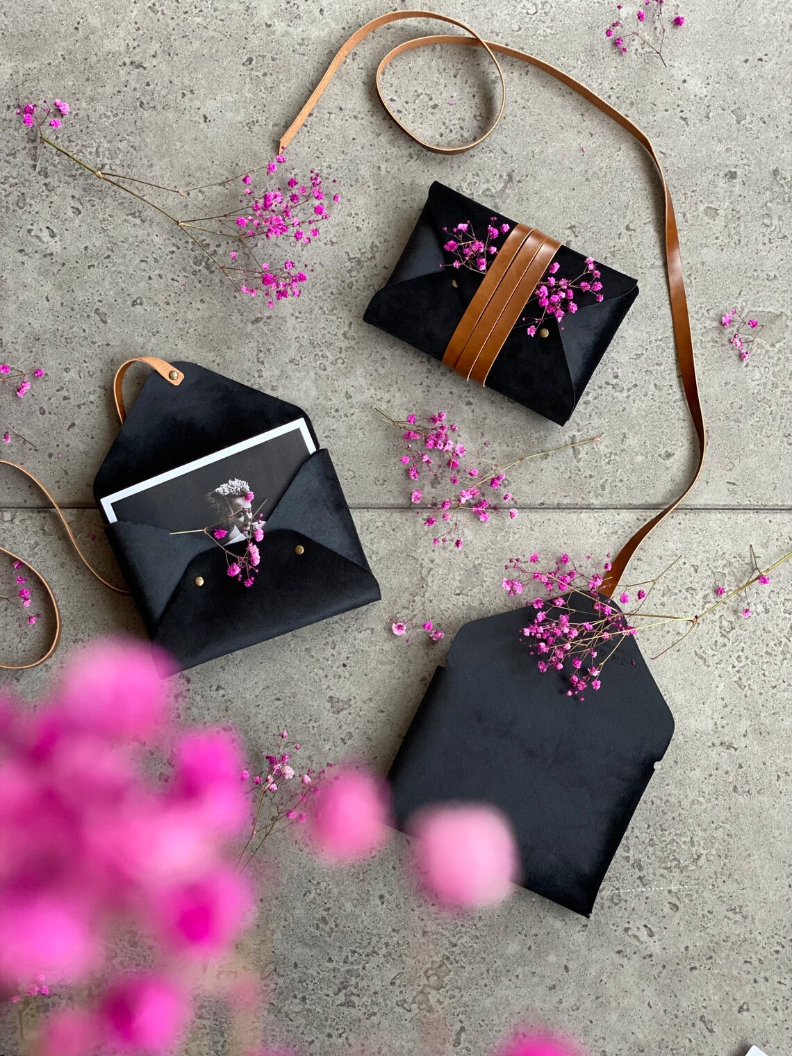 Elegant Photo Envelopes Stripe Closing 15x23 Cm 6x9 in Vegan Velvet 7 ...