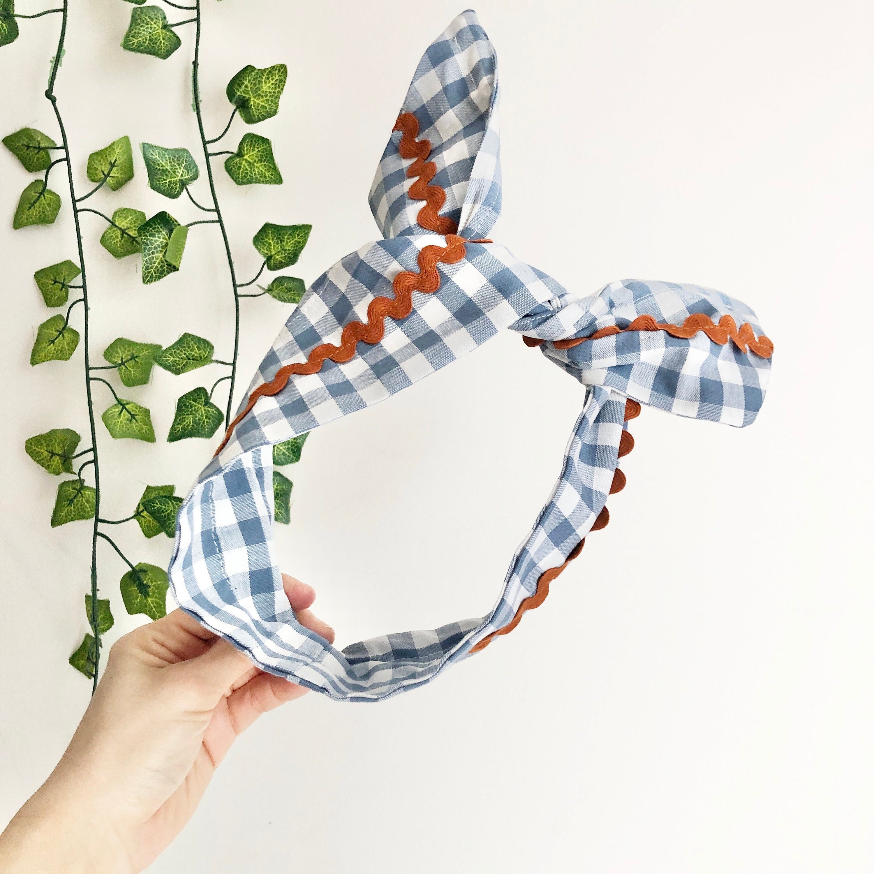 Blue Gingham Ric Rac Wire Headband: Extra Wide Check Hair Wrap - Etsy