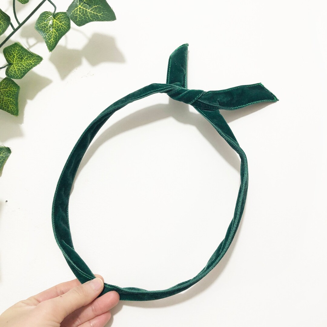 Forest Green Thin Velvet Wire Headband, Skinny Headband, Hair Wrap Knot ...