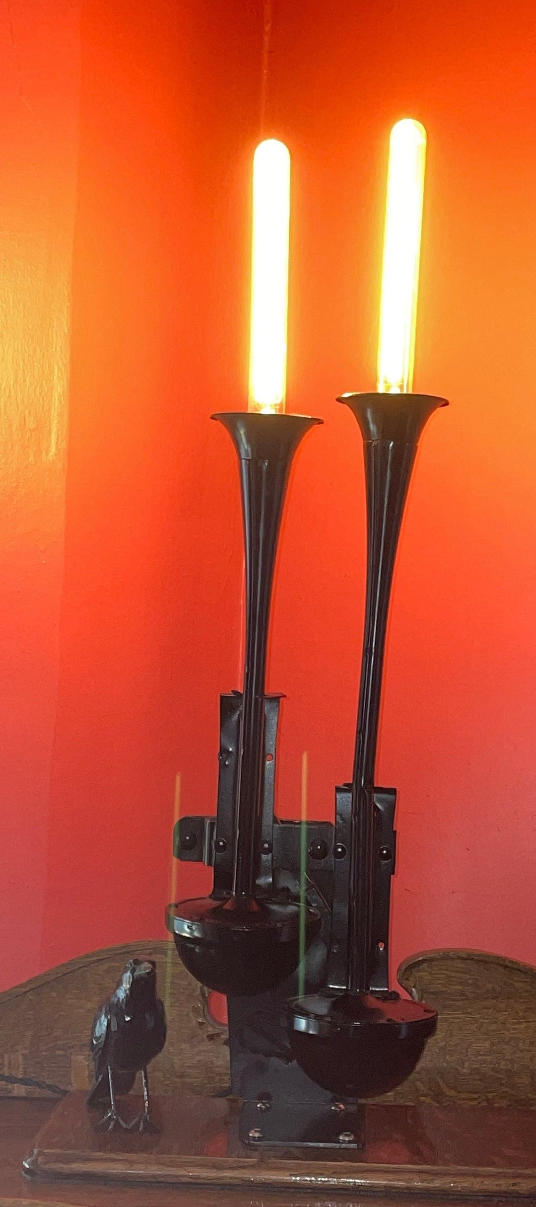 Vintage Steampunk Double Trumpet Horn Lamp With Slider Dimmer Switch ...
