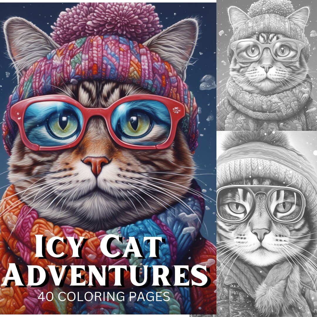 Coloring Pages for Adults Icy Cat Adventure, 40 Printable Coloring Page ...