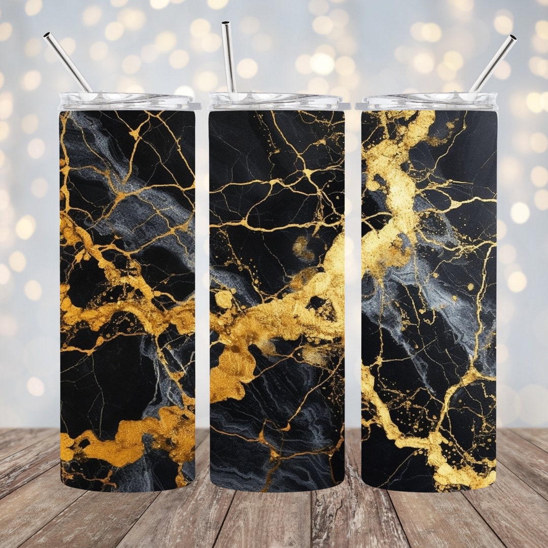 20 Oz Skinny Tumbler Black Gold Marble Wrap Straight Template Digital ...