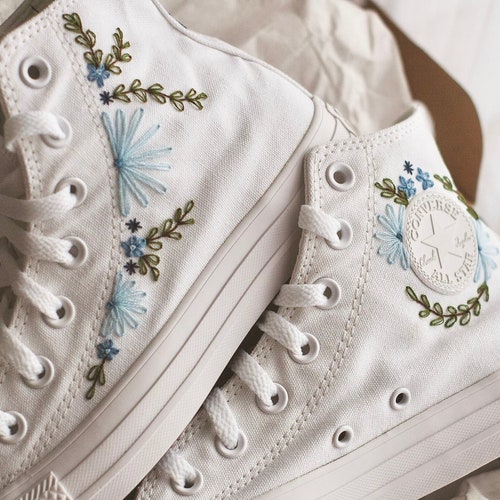 Bridal Converse/embroidered Converse/embroidered Sneakers Blue - Etsy