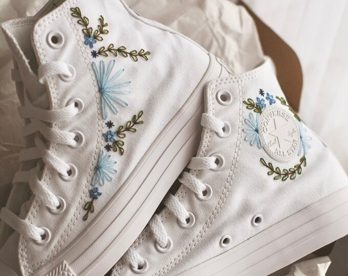 Hand Embroidered Converse Allstars Wedding Sneakers Custom Bridal Shoes ...