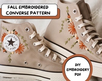 Fall Embroidered Converse Pattern PDF DIY Download Shoe Embroidery Pattern Embroidery PDF Shoe Embroidery Instructions Etsy