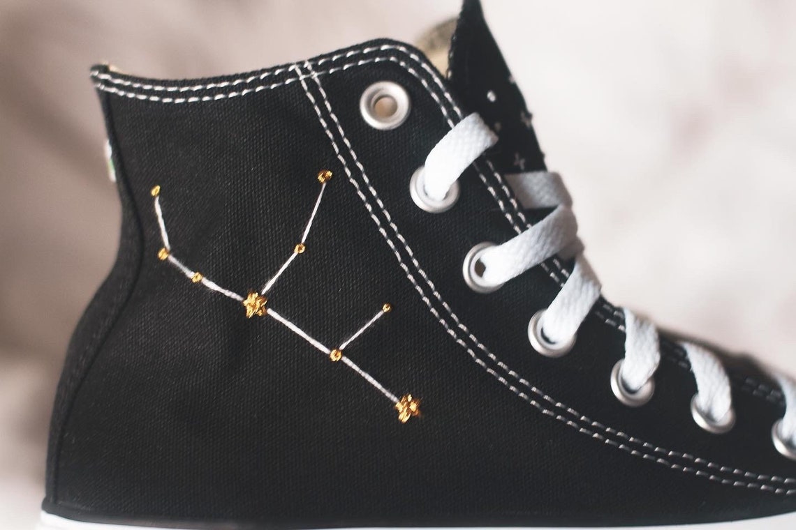 Zodiac Space Galaxy Embroidered Converse High Top Shoes - Etsy