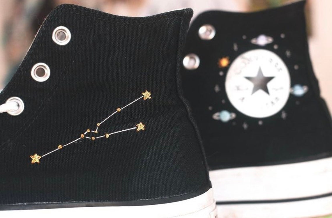 Zodiac Space Galaxy Embroidered Converse High Top Shoes - Etsy