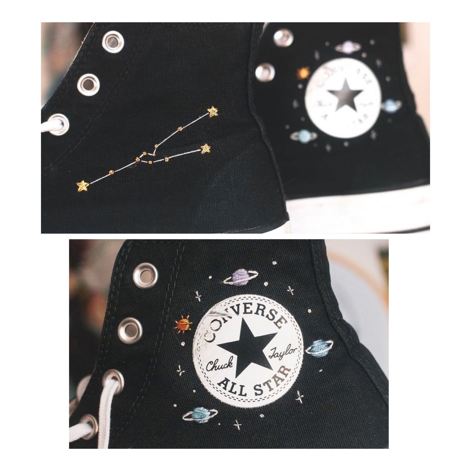 Zodiac Space Galaxy Embroidered Converse High Top Shoes - Etsy