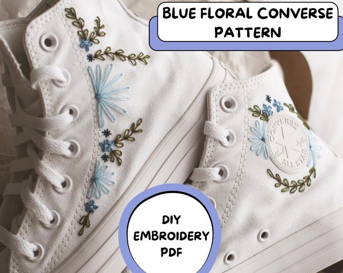 Blue Floral Embroidered Converse Pattern PDF | DIY Download Shoe ...
