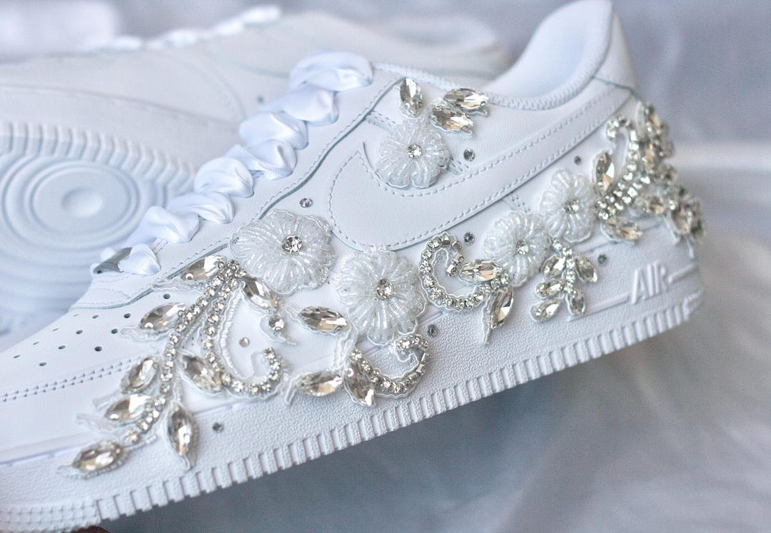 Beaded Bridal Air Force 1 Rhinestone Embroidered Sneakers Bridal Shoes ...