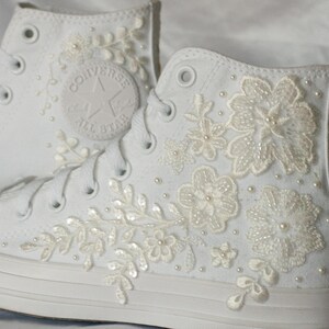 Off White Beaded Luxury Embroidered Pearl Bridal Converse Custom Prom ...