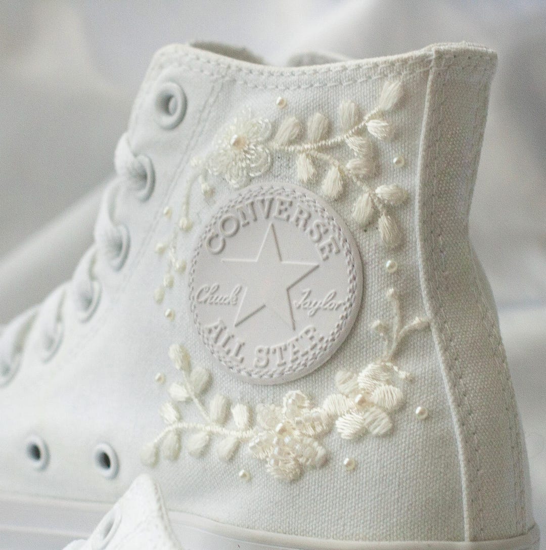Off White Beaded Luxury Embroidered Pearl Bridal Converse Custom Prom ...