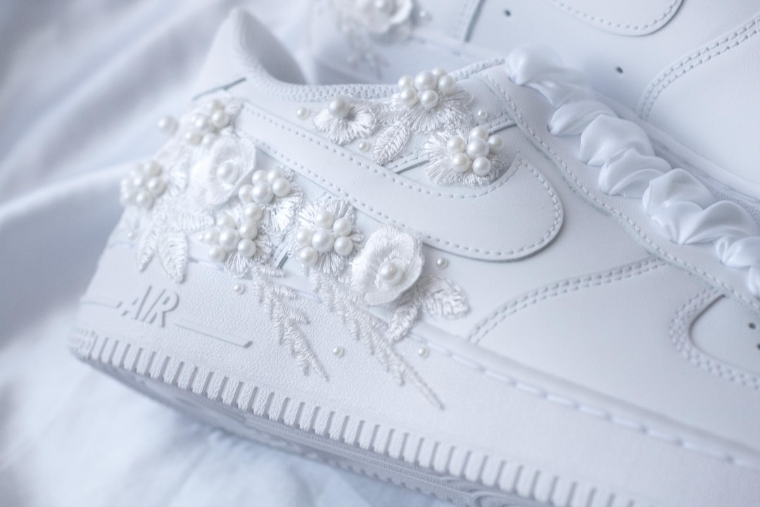 Bridal Air Force 1 Bright White Luxury Embroidered Sneakers Bridal ...