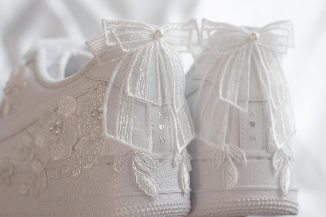 Bridal Air Force 1 Luxury Bow Floral Embroidered Sneakers | Bridal ...