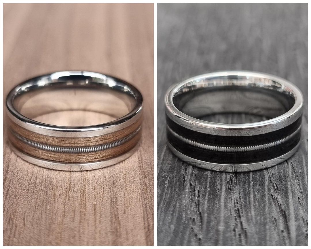 Custom Stainless Steel, Wood and Guitar String Ring - Bespoke Ring ...