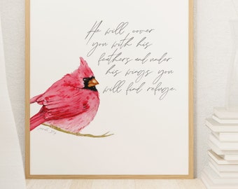Psalm 91:4, Red Cardinal Bible Verse, Cardinal Scripture Canvas ...