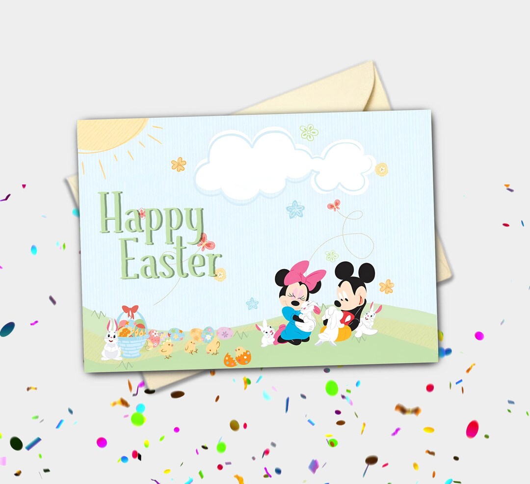 Mickey and Minnie Mouse Springtime Picnic Personalised Easter Card ...