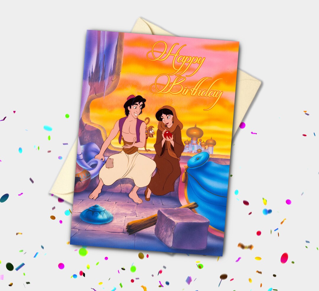Aladdin & Jasmine Sunset Personalised Card - Etsy