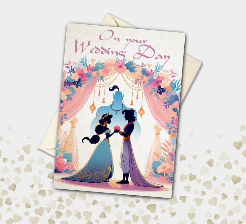 Aladdin & Jasmine Bride and Groom Personalised Wedding Card | Prince ...