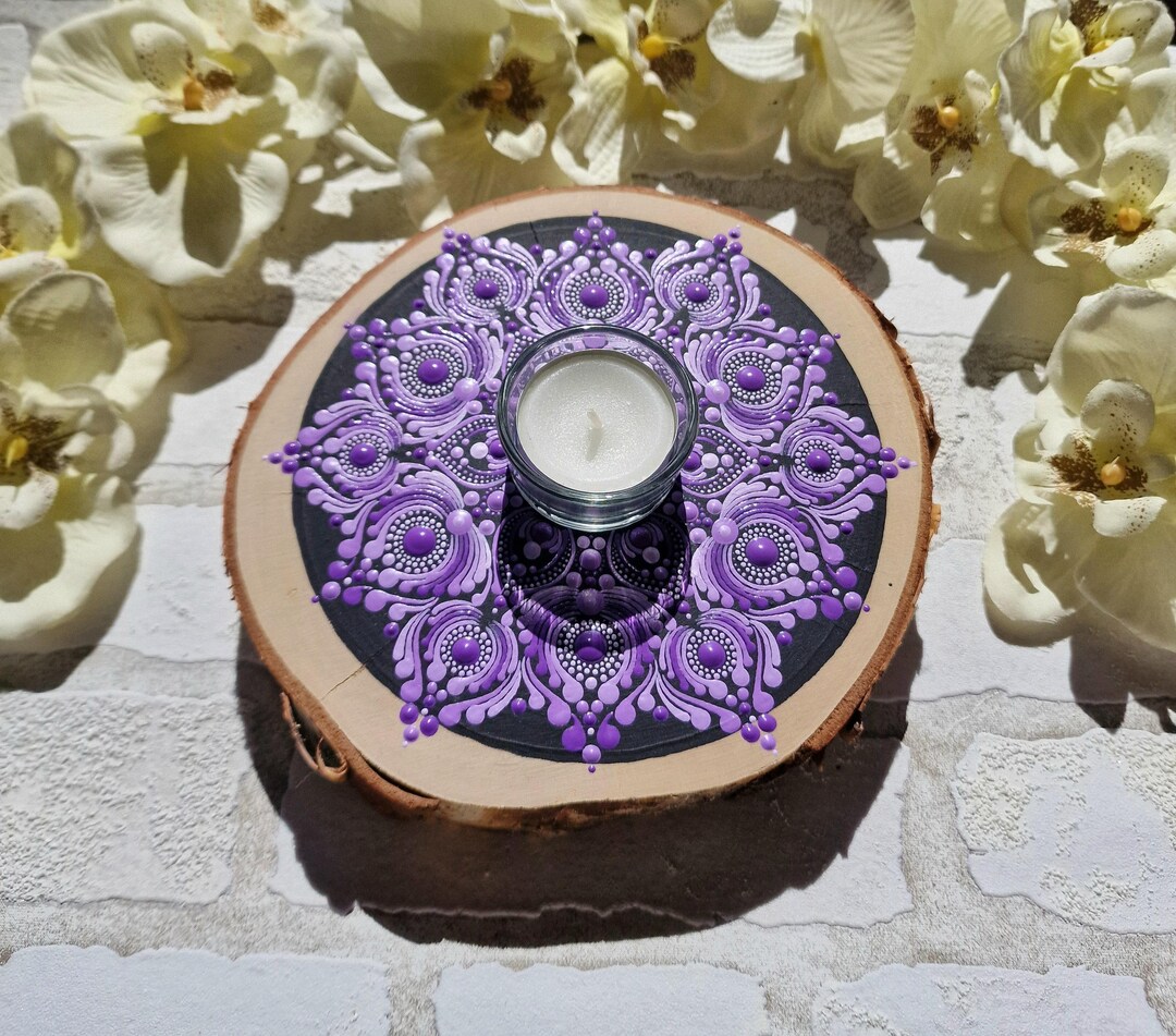Mandala on Tree Disc, Mandala, Wooden Tealight, Wooden Tealight Holder ...