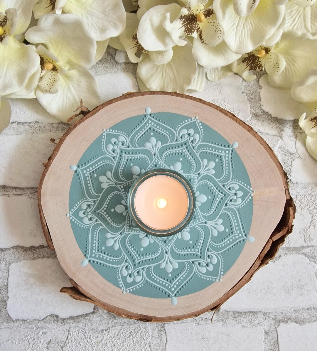 Mandala on Tree Disc, Mandala, Boho, Hygge, Tealight Holder Wood ...
