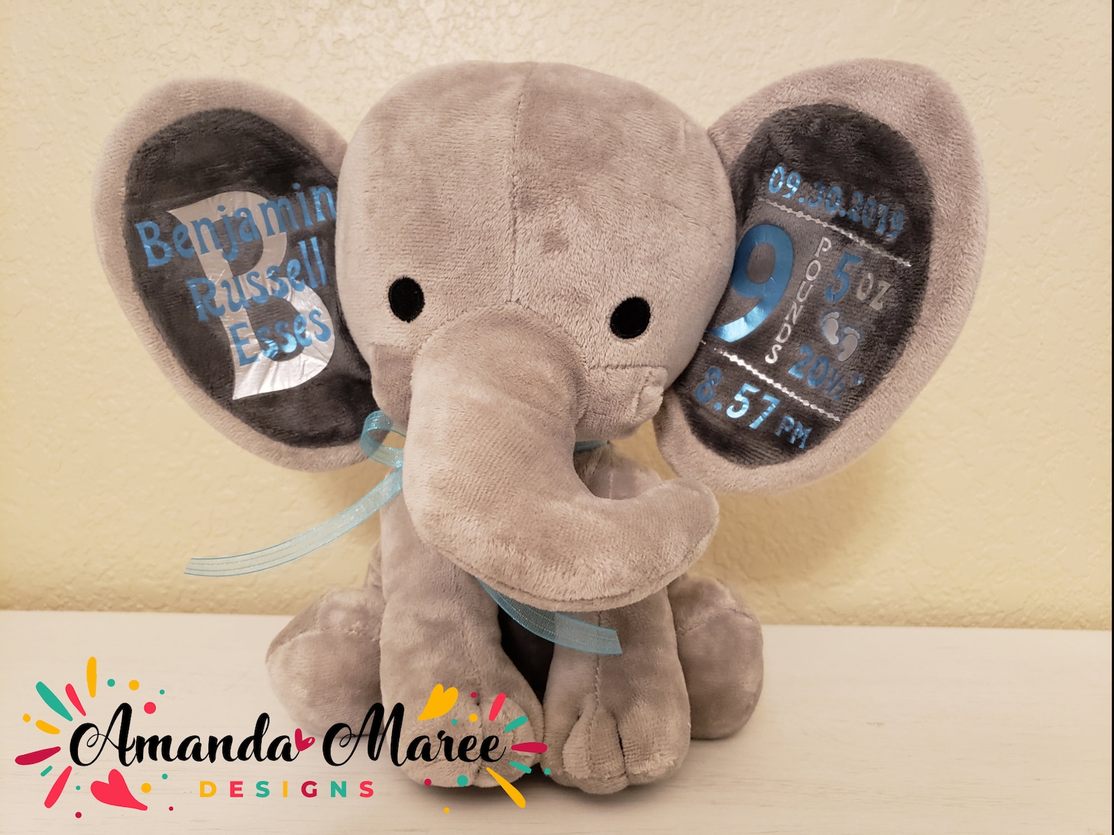Baby Birth Stats Elephant, Stuffed Animal, Newborn Gift, Baby Gift ...