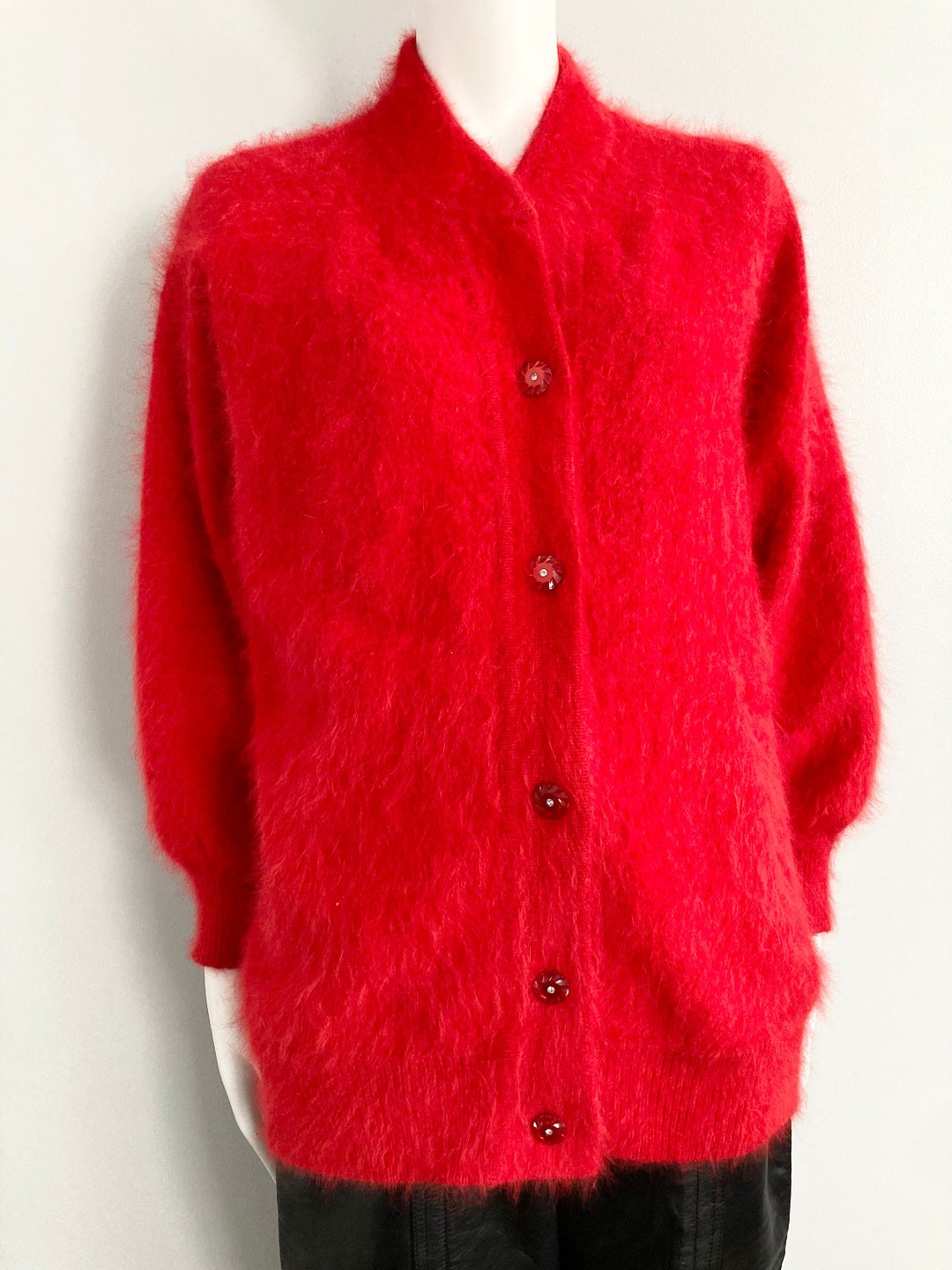 80s Red Angora Oversized Cardigan Size M - Etsy