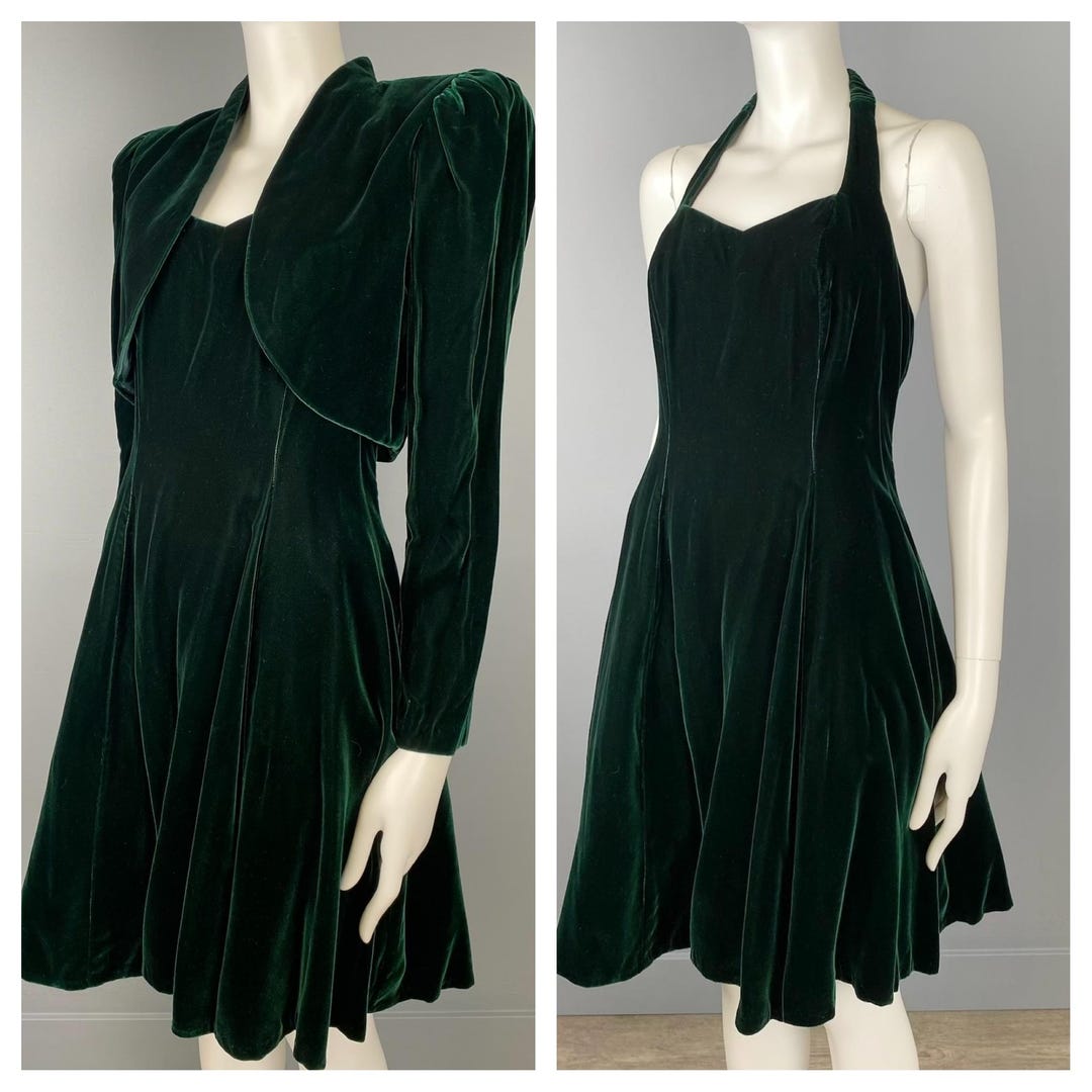 80s Emerald Velvet Halter Dress & Jacket Set, Size S - Etsy