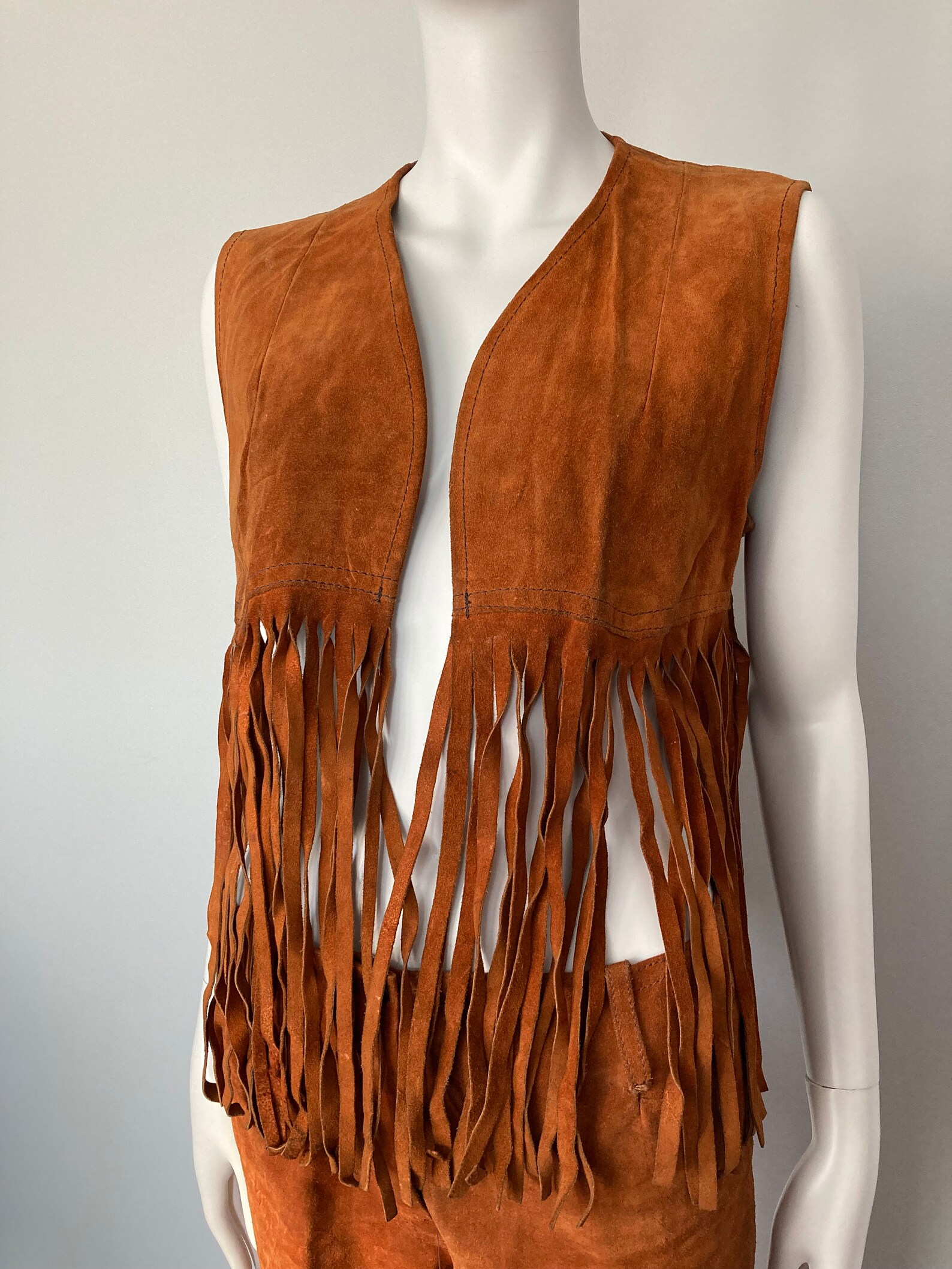 3 Pce 60/70s Fringe and Patchwork Suede Pant Vest and Cape - Etsy