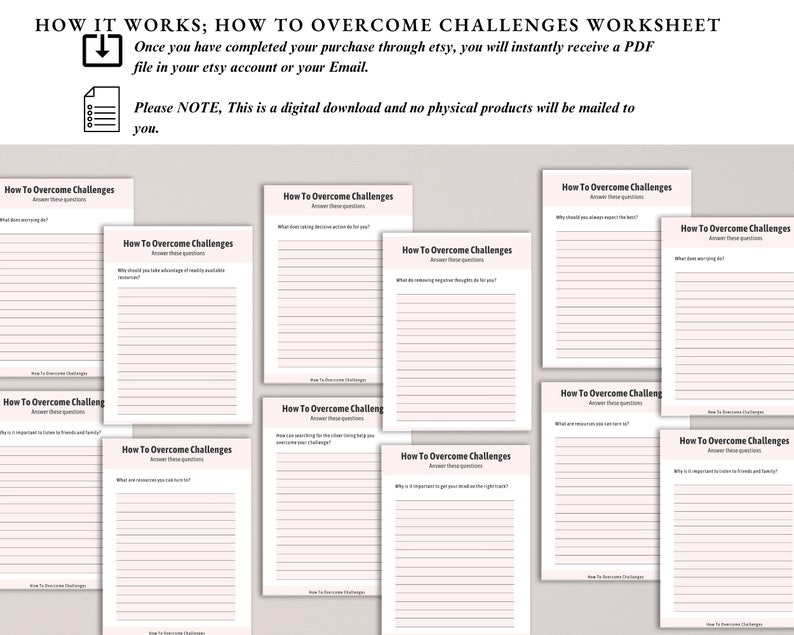 Printable How to Overcome Challenges Worksheet, Digital Download, Self ...