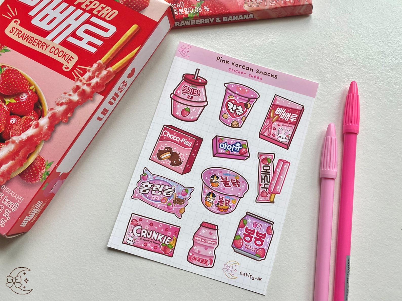 Pink Korean Snacks Sticker Sheet Cute, Asian Snacks, Kawaii, Milk ...