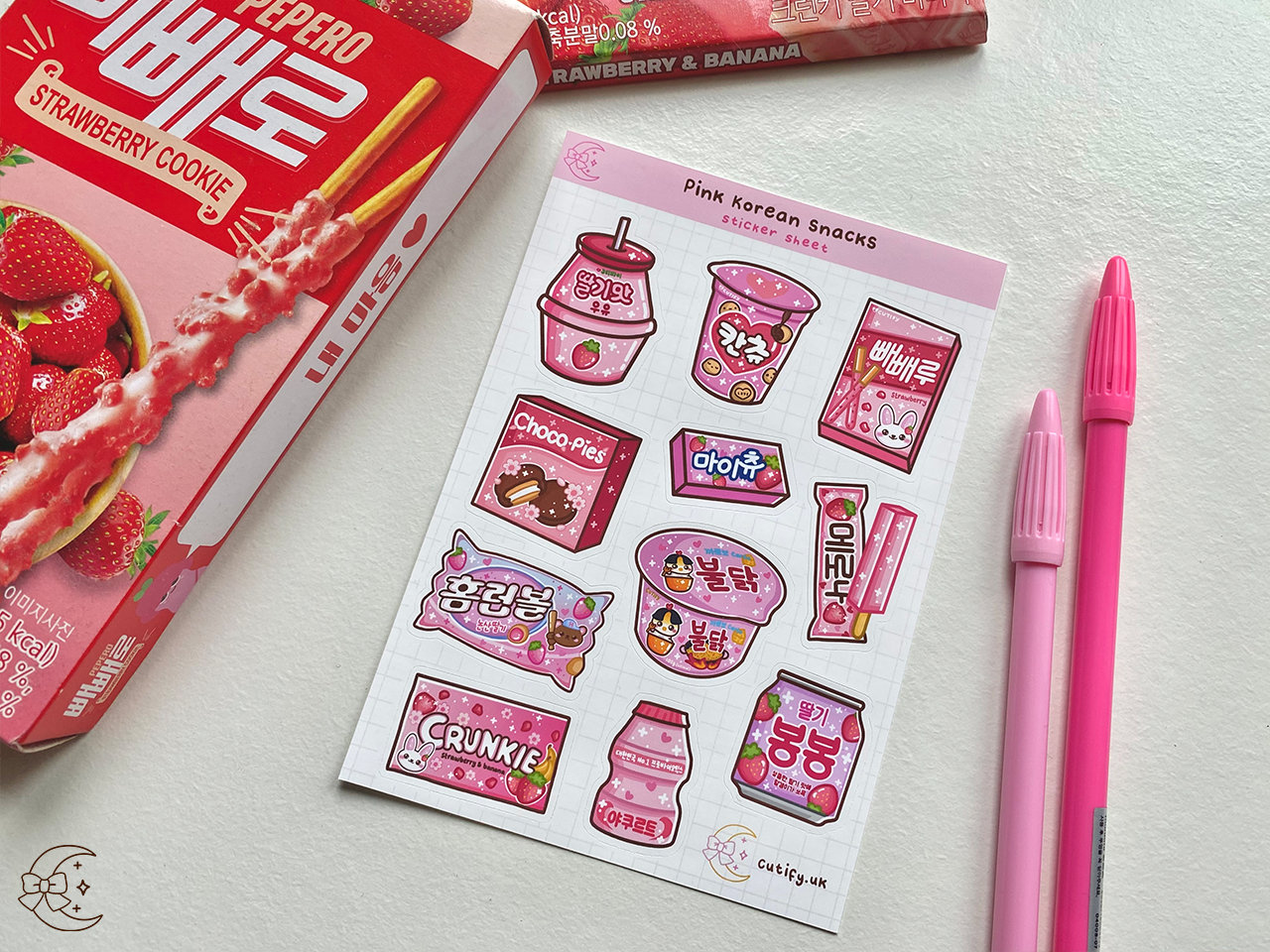 Pink Korean Snacks Sticker Sheet Cute, Asian Snacks, Kawaii, Milk ...