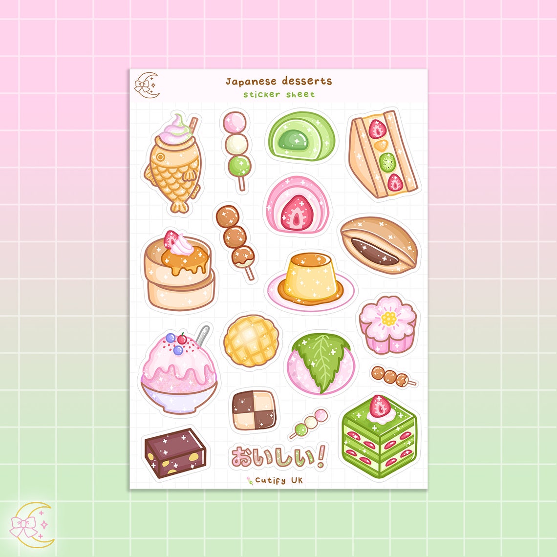 Japanese Desserts Sticker Sheet Cute, Kawaii, Aesthetic, Strawberry ...