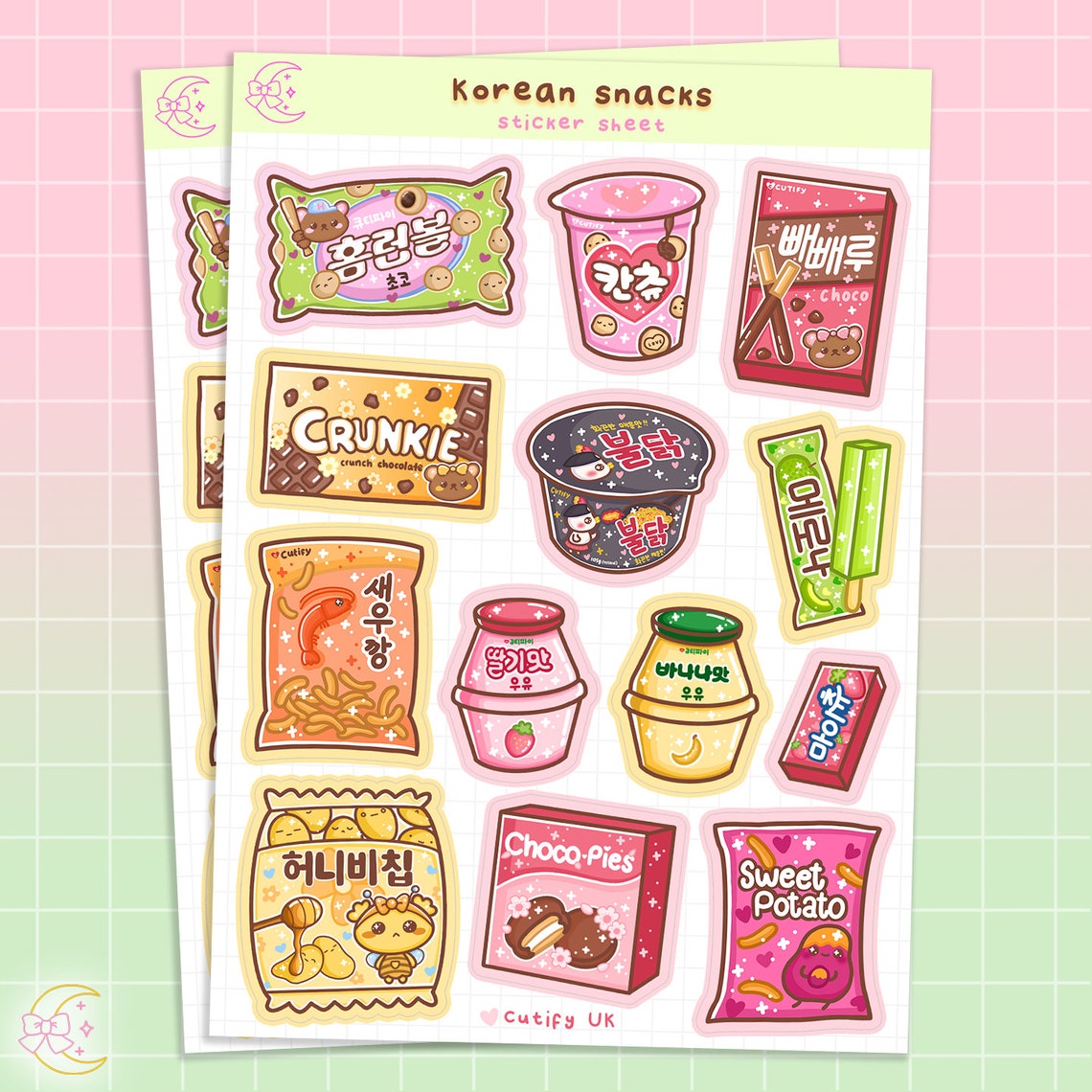 Korean Snacks Sticker Sheet Cute, Asian Snacks, Kawaii, Korea Food ...