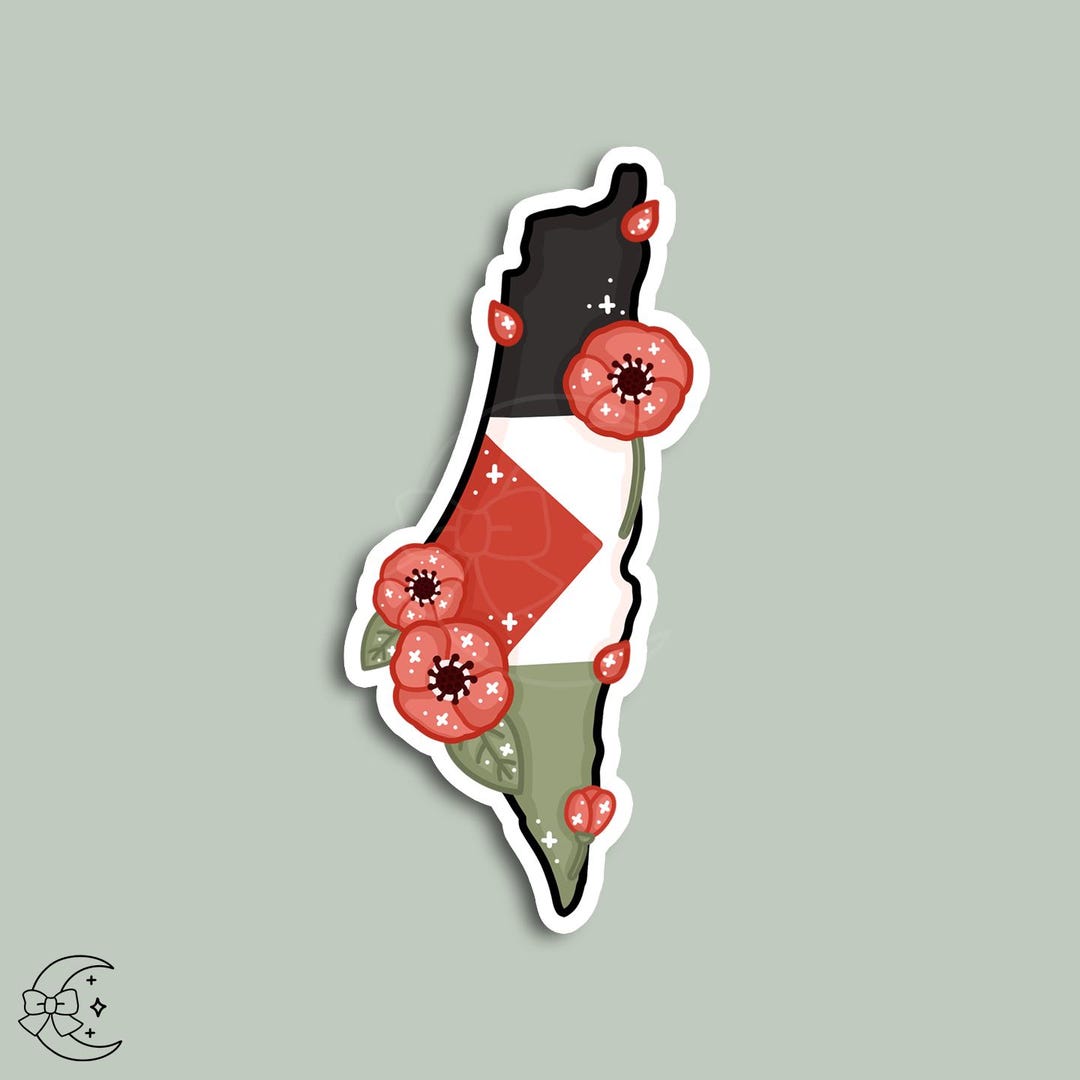 Palestine Flag Map Poppy Flowers Sticker, Freedom, Free Palestine ...