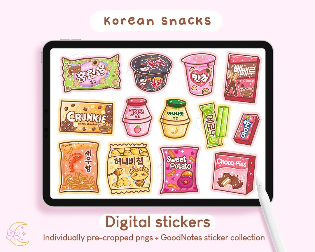 Korean Snacks Stickers | Goodnotes Digital Planner Stickers Cute Kawaii ...