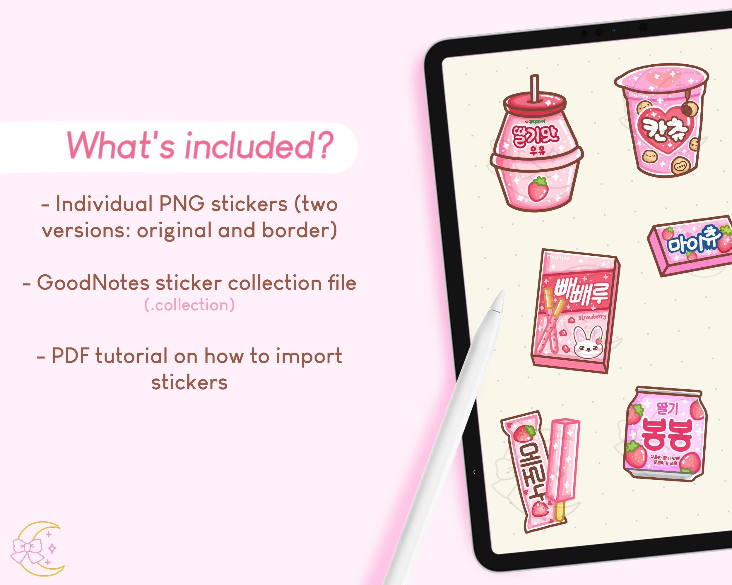 Pink Korean Snacks Stickers Goodnotes Digital Planner Cute Kawaii ...