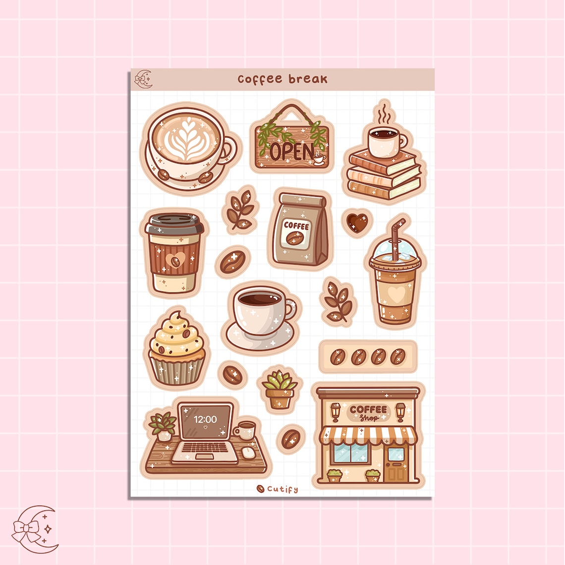 Coffee Break Sticker Sheet Cafe, Beige, Brown, Neutral, Minimalist ...